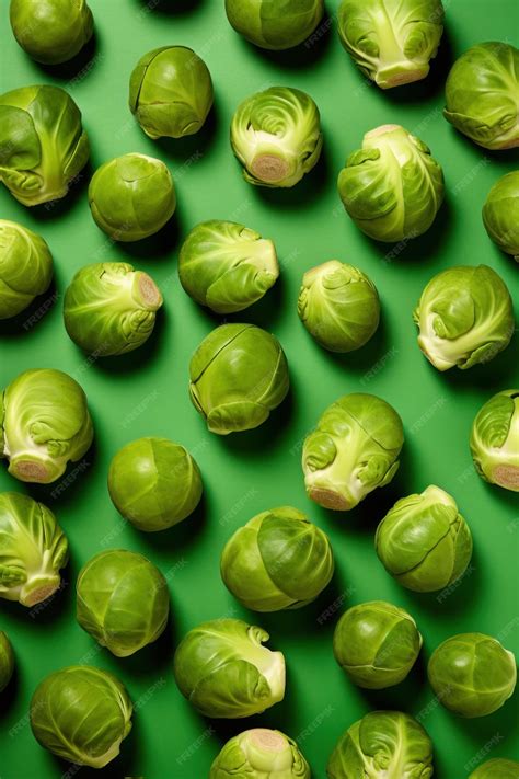 Premium Ai Image Fresh Brussel Sprouts On Green Background Ai Generated