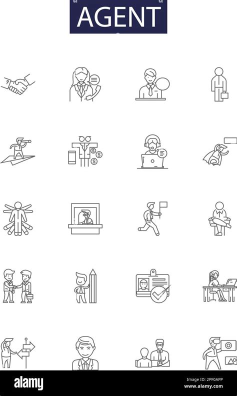 Agent Line Vector Icons And Signs Broker Handler Advocate Operator Rep Liaison