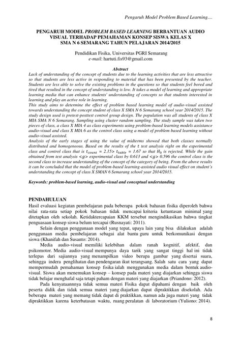 Pdf Pengaruh Model Problem Based Learning Berbantuan Audio Visual Terhadap Pemahaman Konsep