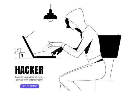 Hacker Phishing With Laptop Computer Stealing Confidential Data