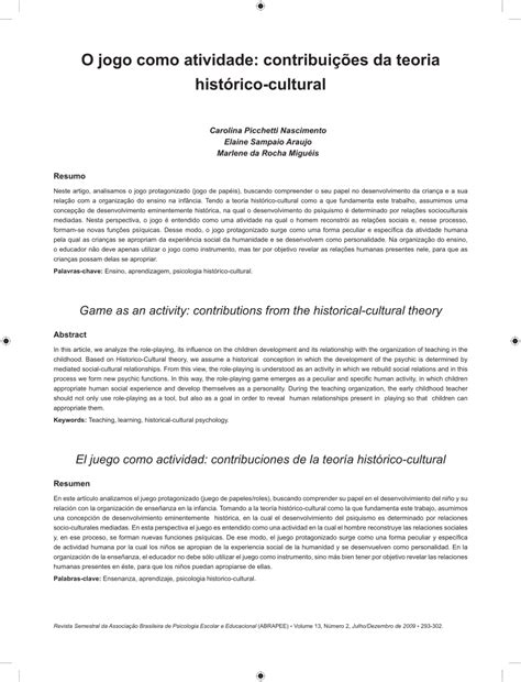 Pdf O Jogo Como Atividade Contribuições Da Teoria Histórico Cultural