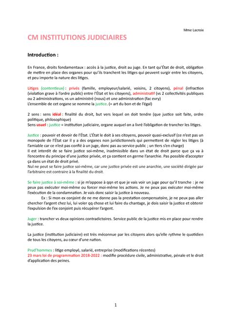 Institution Judiciaire Mme Lacroix CM INSTITUTIONS JUDICIAIRES