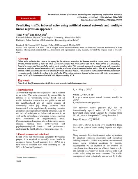Pdf Predicting Traffic Induced Noise Using Artificial Neural Network