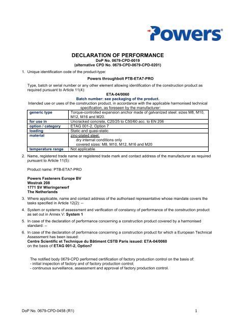 DECLARATION OF PERFORMANCE