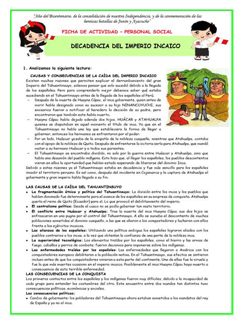 Ficha Ps Decadencia Del Imperio Incaico Pdf Imperio Inca