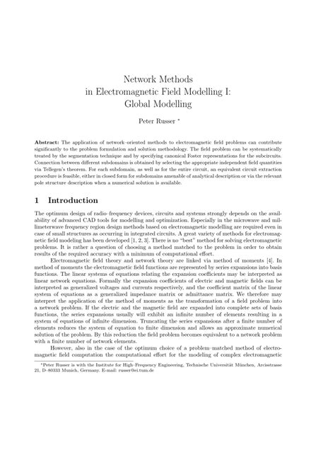Pdf Network Methods In Electromagnetic Field Modelling I Global Modelling