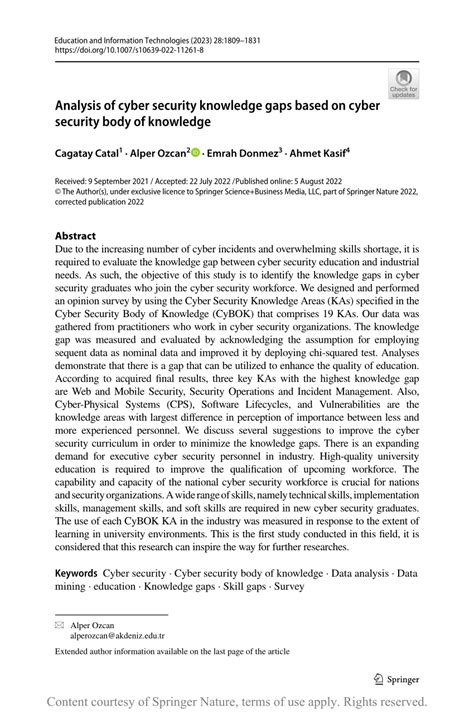 Analysis Of Cyber Security Knowledge Gaps Based On Cyber Security Body Of Knowledge Request Pdf