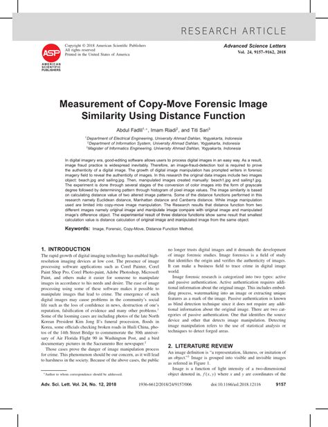 Pdf Measurement Of Copy Move Forensic Image Similarity Using Distance
