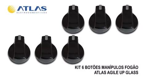Kit Botões Manípulos Fogão Atlas Agile Up Glass Orig Parcelamento sem juros