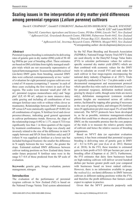 Pdf Scaling Issues In The Interpretation Of Dry Matter Yield
