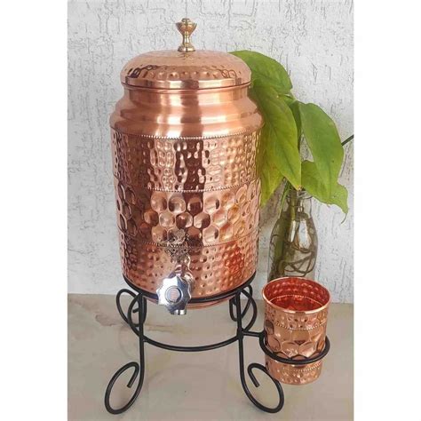 Indian Art Villa Copper Half Lacquered Half Hammered Design Water Pot