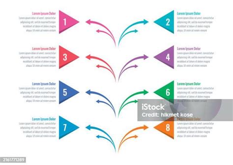 다채로운 화살표 인포 그래픽 템플릿 산업 교육 비즈니스 및 과학을 위한 인포그래픽 템플릿입니다 잡지 연례 보고서 정보 템플릿입니다 여덟 단계 정보 템플릿 8에 대한 스톡