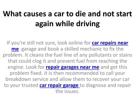 Car Dies While Idling And Won't Start