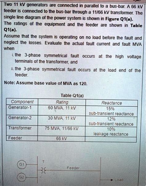 Solved Two Kv Generators Are Connected In Parallel To A Bus Bar A Kv Feeder Is Connected