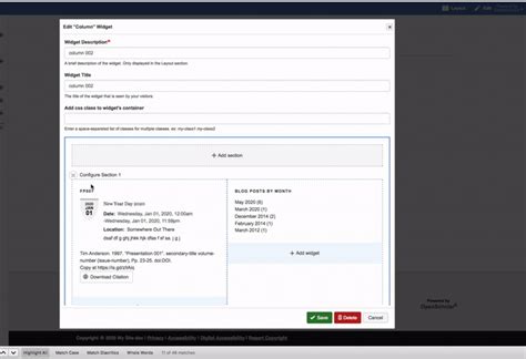 Columns Widgets OpenScholar Documentation