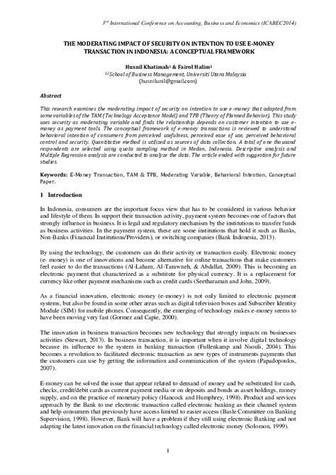Pdf The Moderating Impact Of Security On Intention To Use E Money Transaction In Indonesia A