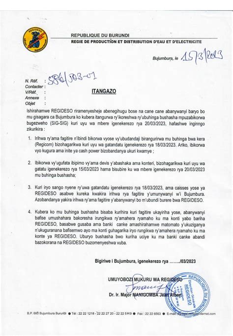 REGIDESO Burundi on Twitter COMMUNIQUÉ À L ENDROIT DES CLIENTS DE LA