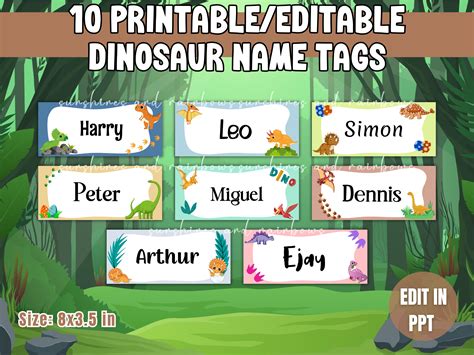 Editable Dinosaur Name Tags Graphic By Sunshines And Rainbows