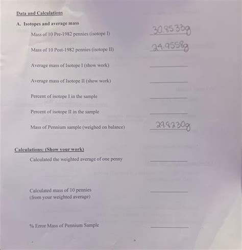 Solved Data And Calculations A Isotopes And Average Mass