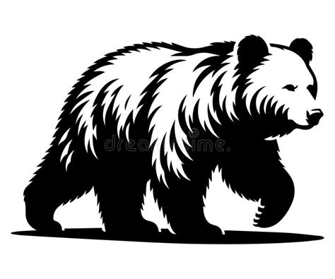 Grizzly Bear Silhouette Vector Illustration Black And White Isolated