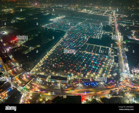Aerial View Of Local Market Colourful Tents At Minar Moshjid Tabling For The Global Muslims
