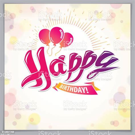 행복 한 생일 벡터 디자인 인사말 카드입니다 아름 다운 글자를 포함 하 고 구성 흐리게 원 추상 배경 위에 풍선 사각형 모양 형식 Cmyk 색상 인쇄에 적합 감정에 대한