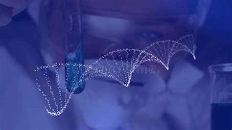 Animation Of Dna Strand Over Caucasian Female Scientist Holding Test Tube Stock Video Video Of