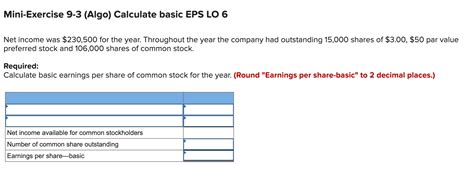 Solved Mini Exercise 9 3 Algo Calculate Basic Eps Lo 6 Net