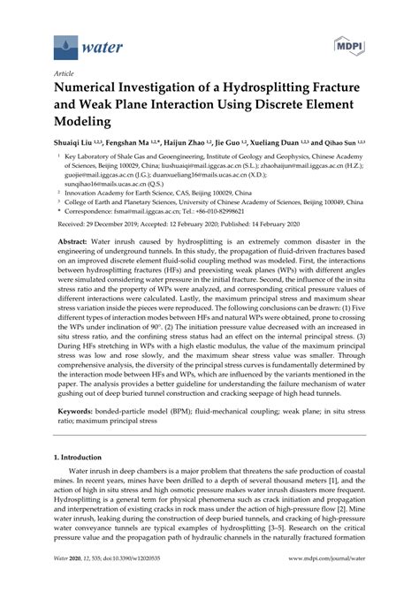 Pdf Numerical Investigation Of A Hydrosplitting Fracture And Weak Plane Interaction Using