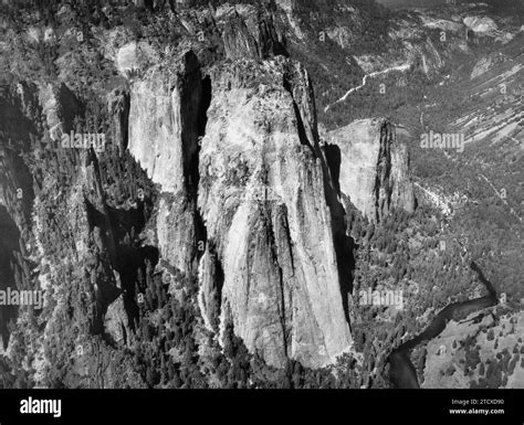 Aerial View Of Cathedral Rocks Yosemite National Park July 1932 Stock