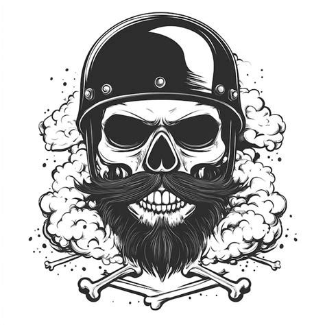 Skull Beard Helmet Smoke Illustration Premium Ai Generated Vector
