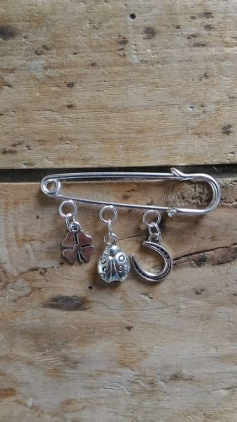 Broche Porte bonheur trèfle feuilles coccinelle fer à cheval Titou va bien