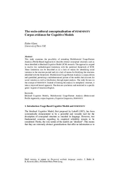Pdf The Socio Cultural Conceptualisation Of Femininity Corpus