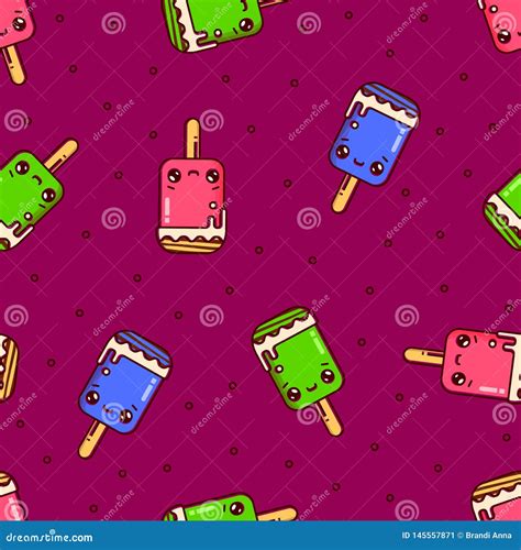Ice Cream Seamless Pattern On Pink Background Vector Stock Vector