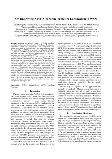 Pdf On Improving Apit Algorithm For Better Localization In Wsn