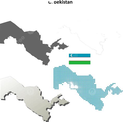 Uzbekistan Outline Map Set Isolated Contour Blank Vector Isolated