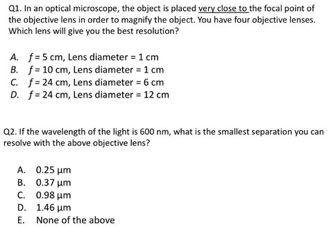 Q In An Optical Microscope The Object Is Placed Chegg