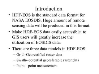 Development Of A Prototype Web GIS Server For HDF EOS Data Based On OGC