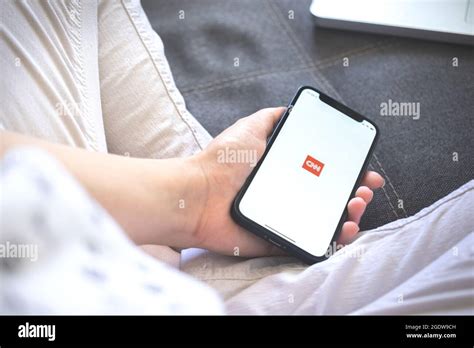 Kharkov Ukraine August 12 2021 Cnn App Woman Using Smartphone