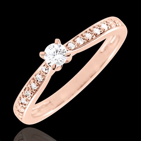 Bague De Fiançailles Solitaire Pavé Or Rose 18k Diamant 010 Ct 11