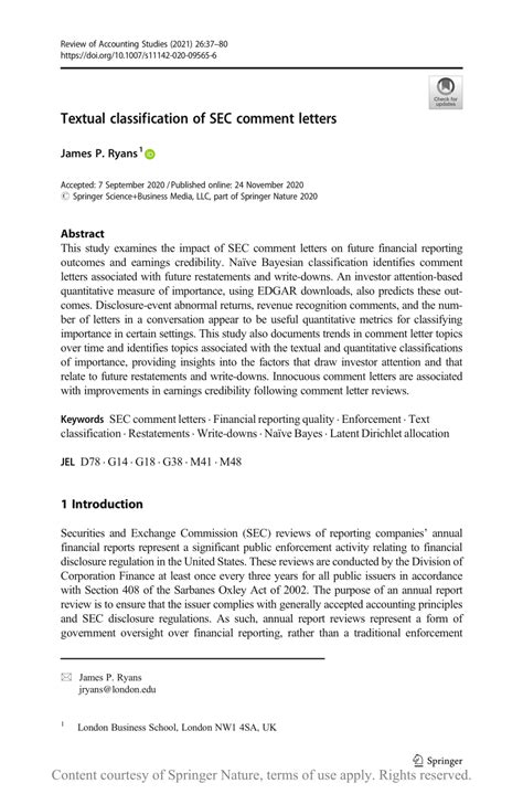 Textual Classification Of Sec Comment Letters