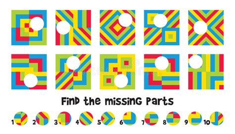 find the missing parts matching game choose correct answer stock