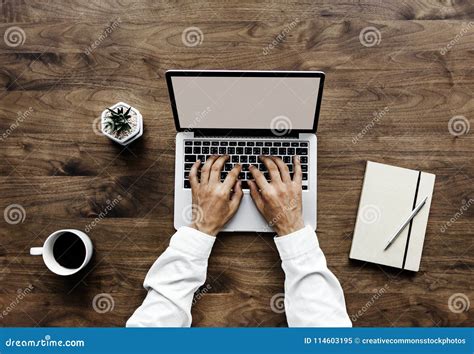 Human Using Black And Silver Laptop Computer Picture Image 114603195