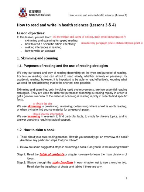 L3 How To Read And Write In Health Sciences Lessons 3 And 4 With Suggested Answers Pdf