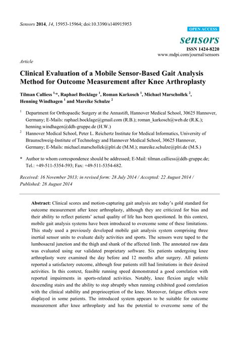 Pdf Clinical Evaluation Of A Mobile Sensor Based Gait Analysis Method