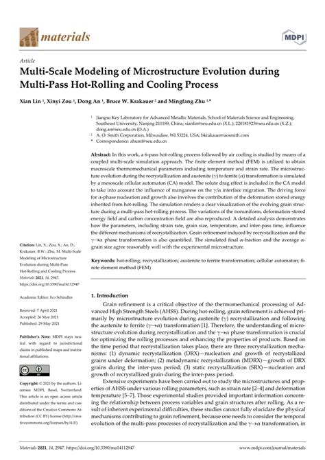 Pdf Multi Scale Modeling Of Microstructure Evolution During Multi Pass Hot Rolling And Cooling
