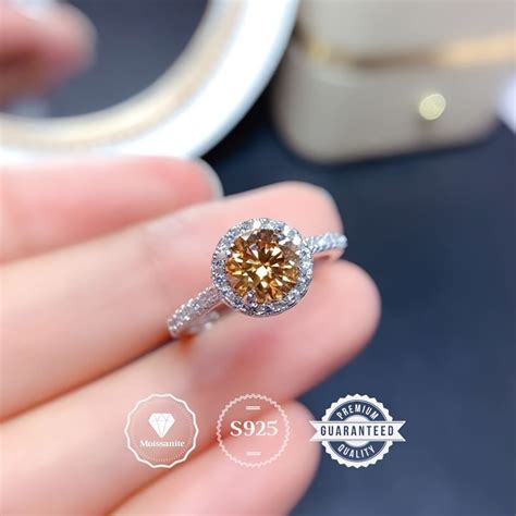 Bague Halo Décorée En Moissanite Champagne 0 5 1 2 Ct Femmes Temu