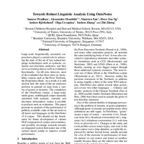 Towards Robust Linguistic Analysis Using Ontonotes Acl Anthology