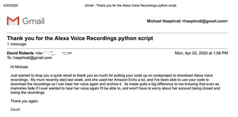 lad wrote a python script to download alexa voice recordings he didn t