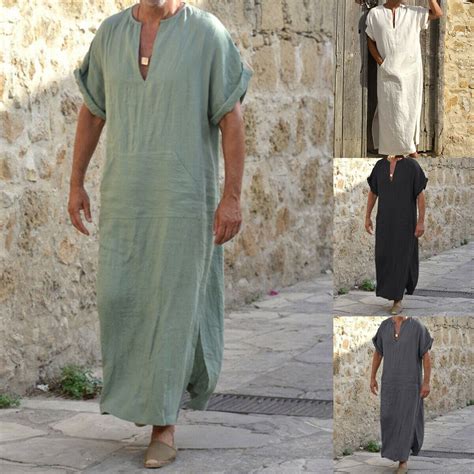 Men Islamic Thobe Arab Muslim Long Robe Middle East Kaftan Robes Jubba Gowns EBay East